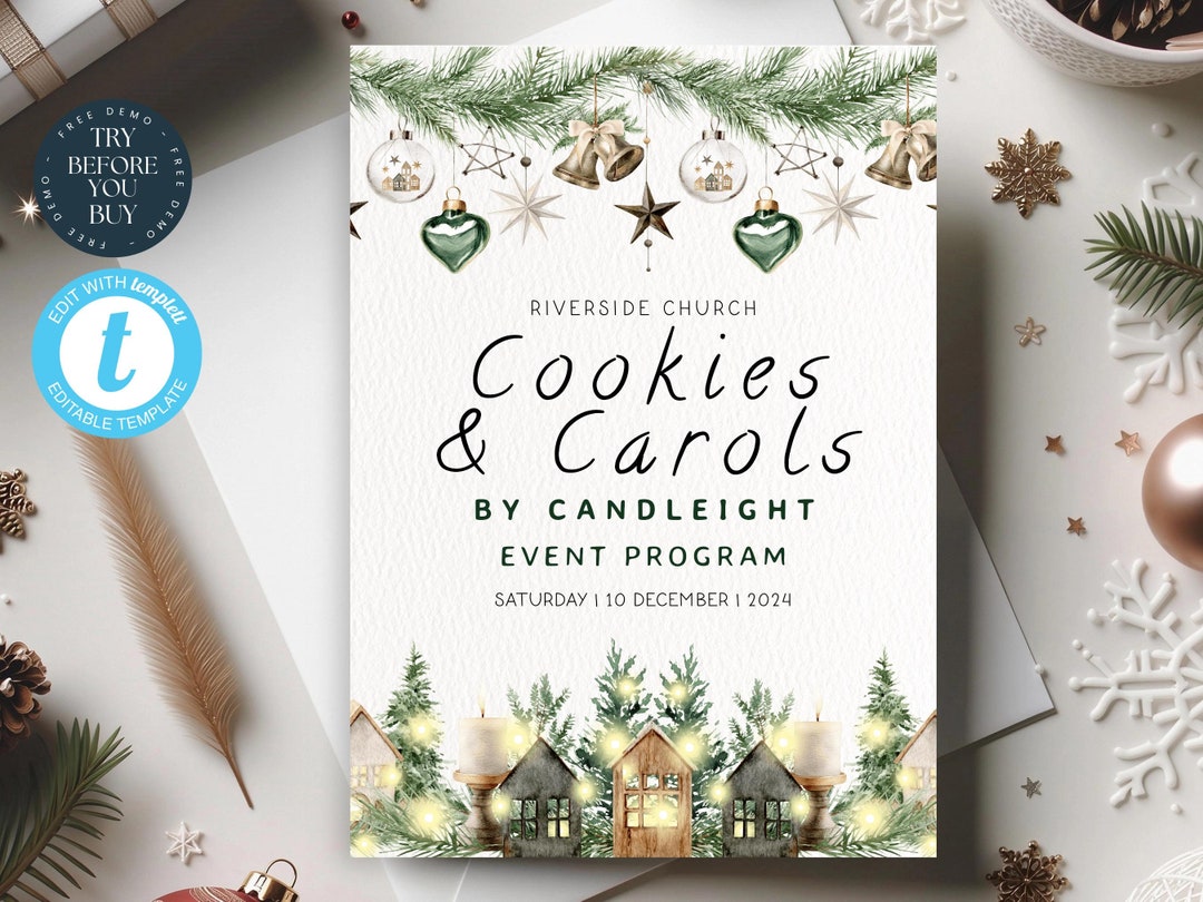 Editable Christmas Carols Booklet & Invite Church Service Program Xmas ...