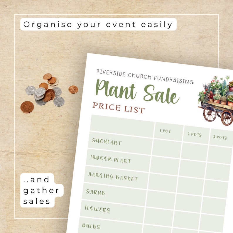 Editable Form Price List Template Plant Sale Fundraiser Form School ...
