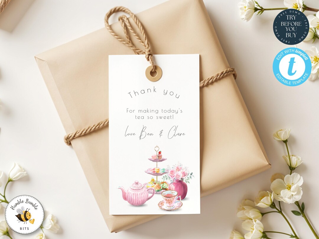 Editable Afternoon Tea Gift Tag | Tea Party Favor Tag | Printable Thank ...