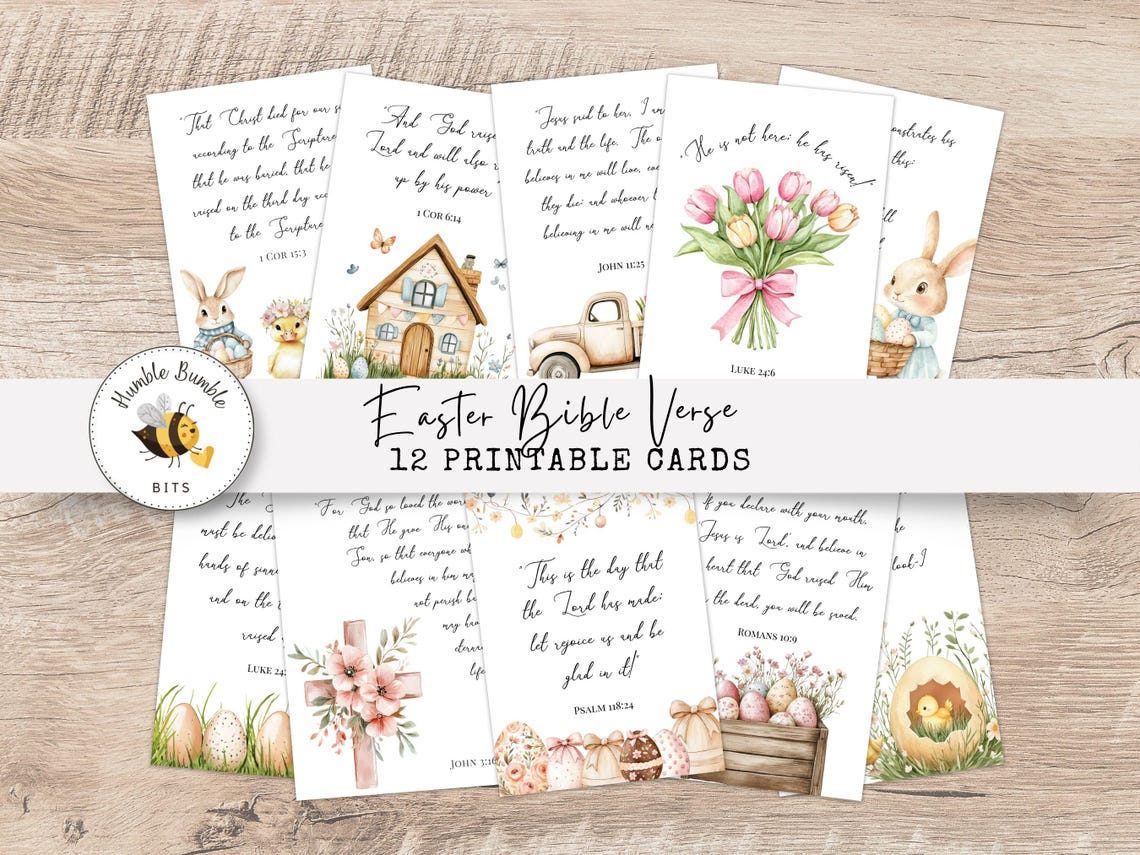 12 Easter Scripture Cards, Printable Bible Verse Cards for Kids, Holy ...