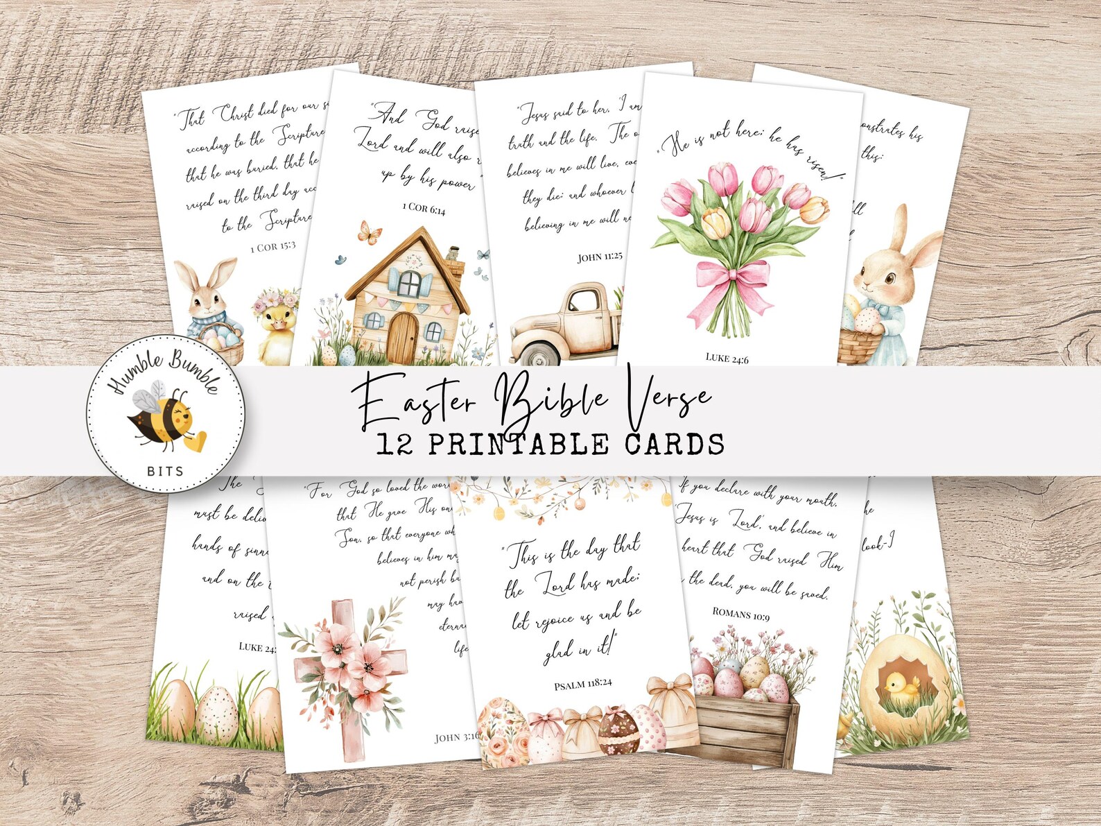 12 Easter Scripture Cards, Printable Bible Verse Cards for Kids, Holy ...