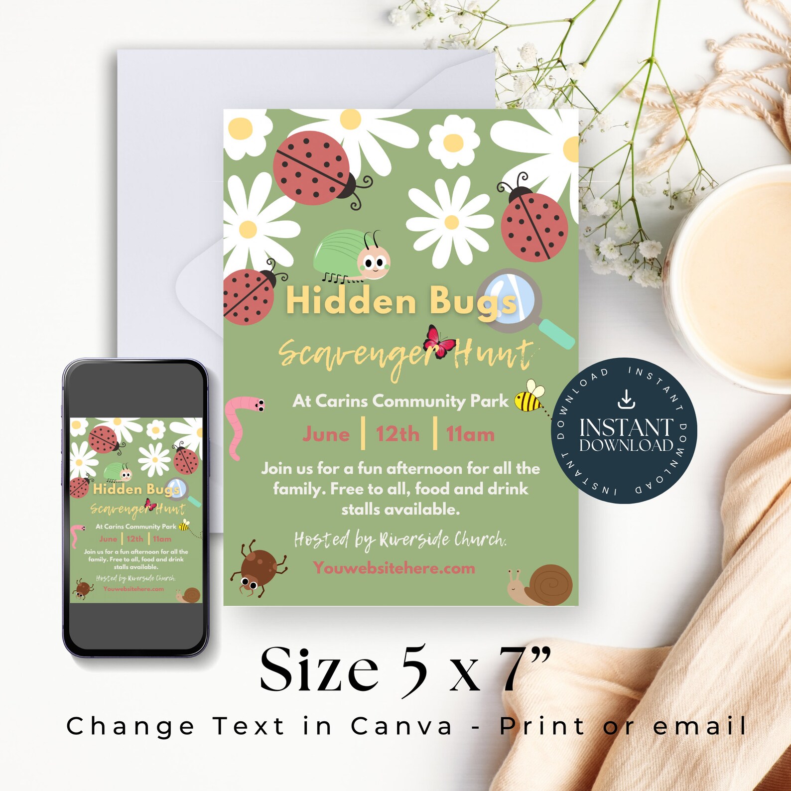 Bug Scavenger Hunt Invitation Editable Template | Kids Nature Hunt ...