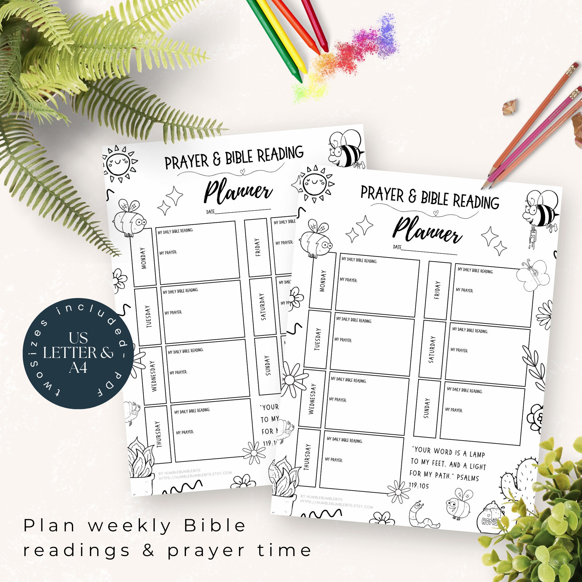 Kids Faith Planner Bundle Prayer Planner Weekly Devotional Coloring ...