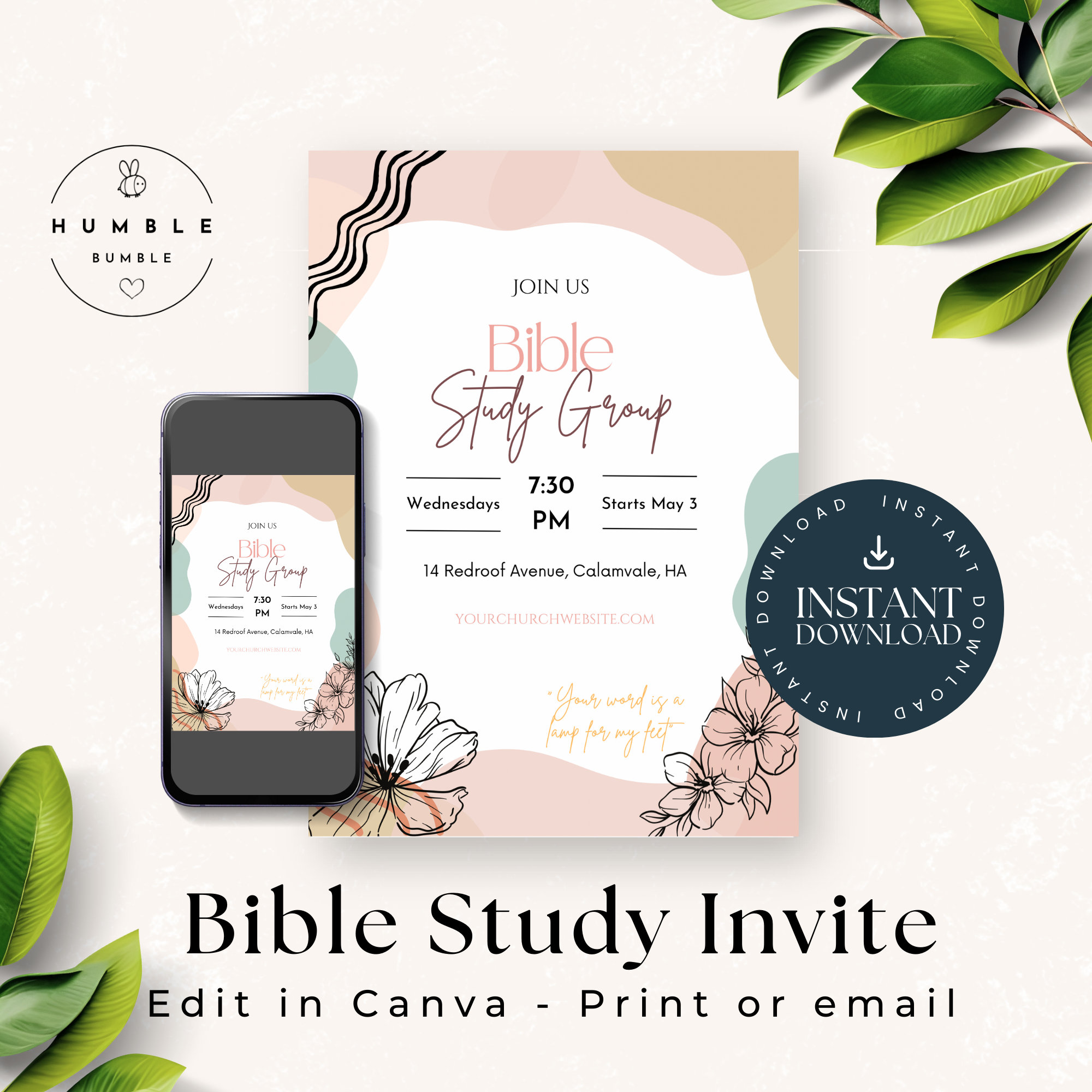 Editable Bible Study Flyer Church Group Evite Invite Template Small ...