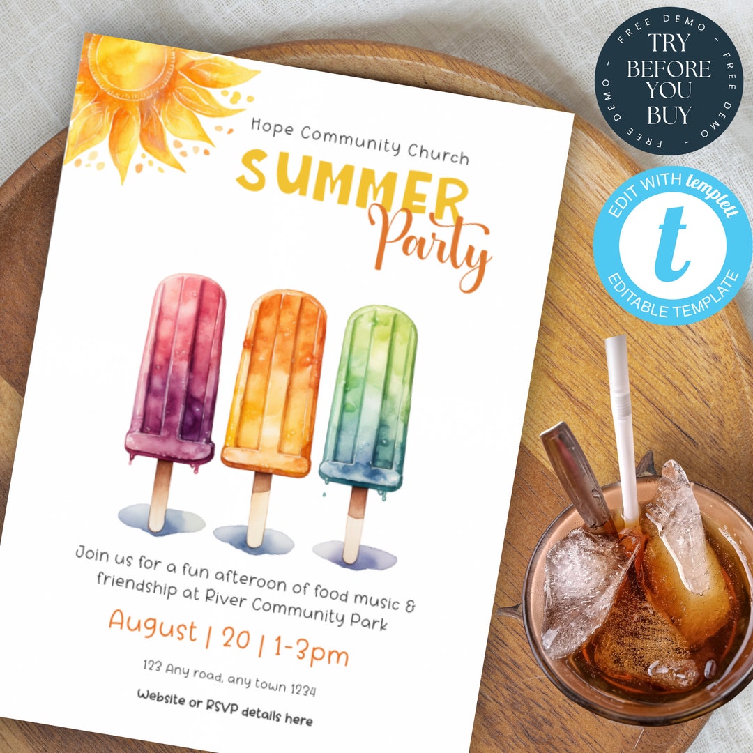 Summer Party Invite Template | Church Summer BBQ Invitation | Community ...
