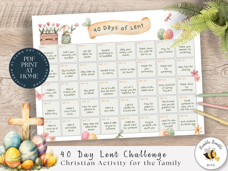 40 Days of Lent Countdown Calendar | Lent Countdown Calendar | Kids ...