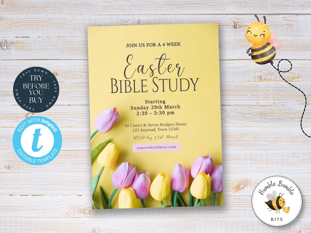 Editable Easter Bible Study Invite | Lent Bible Study Flyer | Spring ...