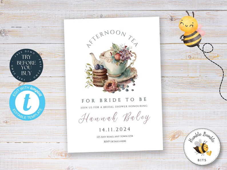 Afternoon Tea Bridal Shower Invite | Bride to Be | Bridal Tea Party ...