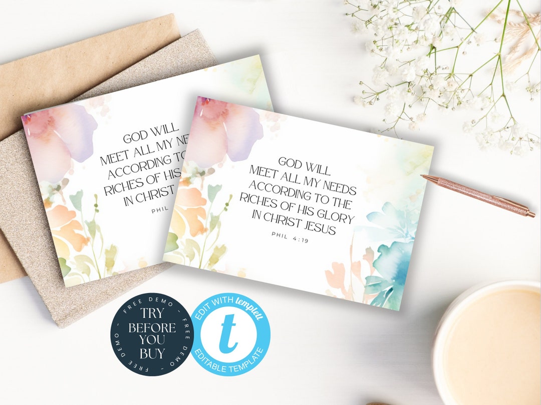 Editable Scripture Cards Bible Verse Memory Cards Postcard Promise ...