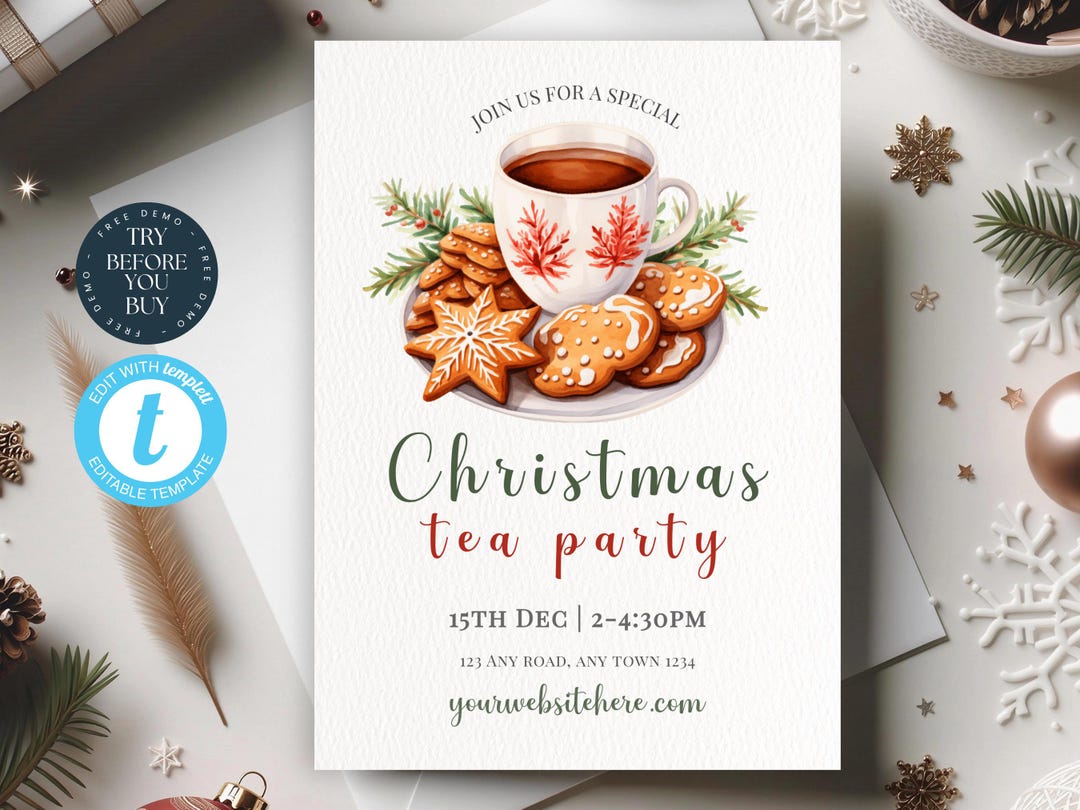 Christmas Tea Party Invitation | Holiday Tea Party Flyer | Printable ...