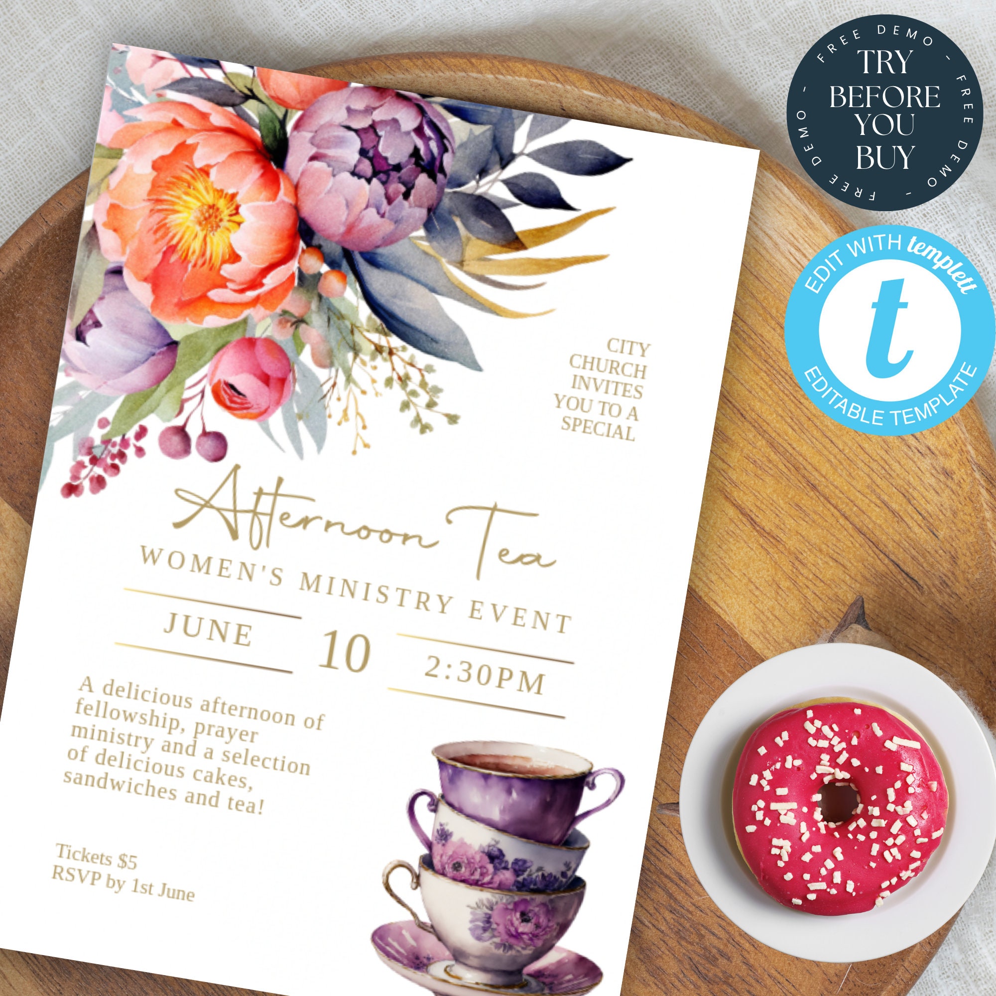 Editable Ladies Tea Party Event Flyer Womens Day Ministry Tea Party ...
