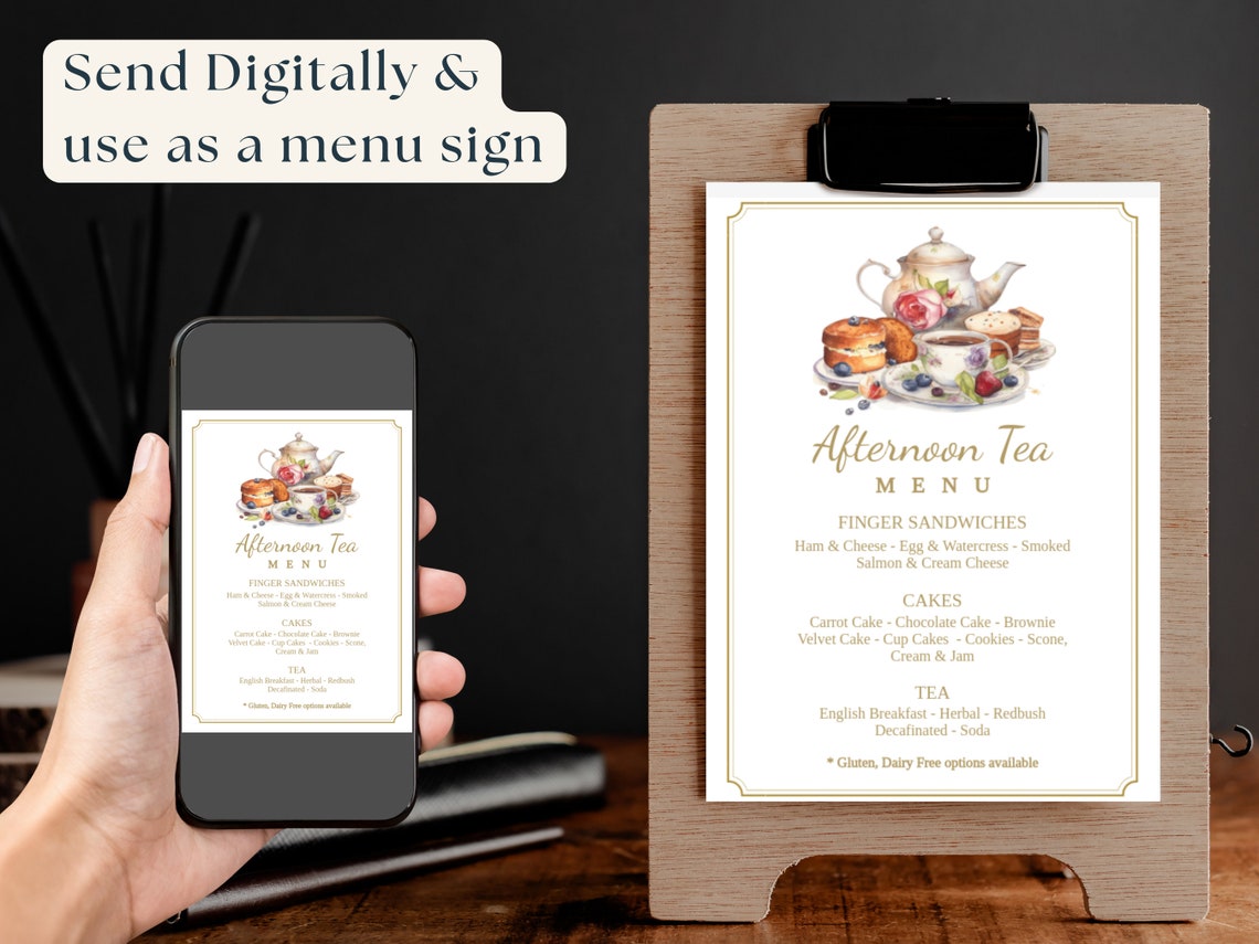 Classic Afternoon Tea Menu Template Editable High Tea Menu Printable ...