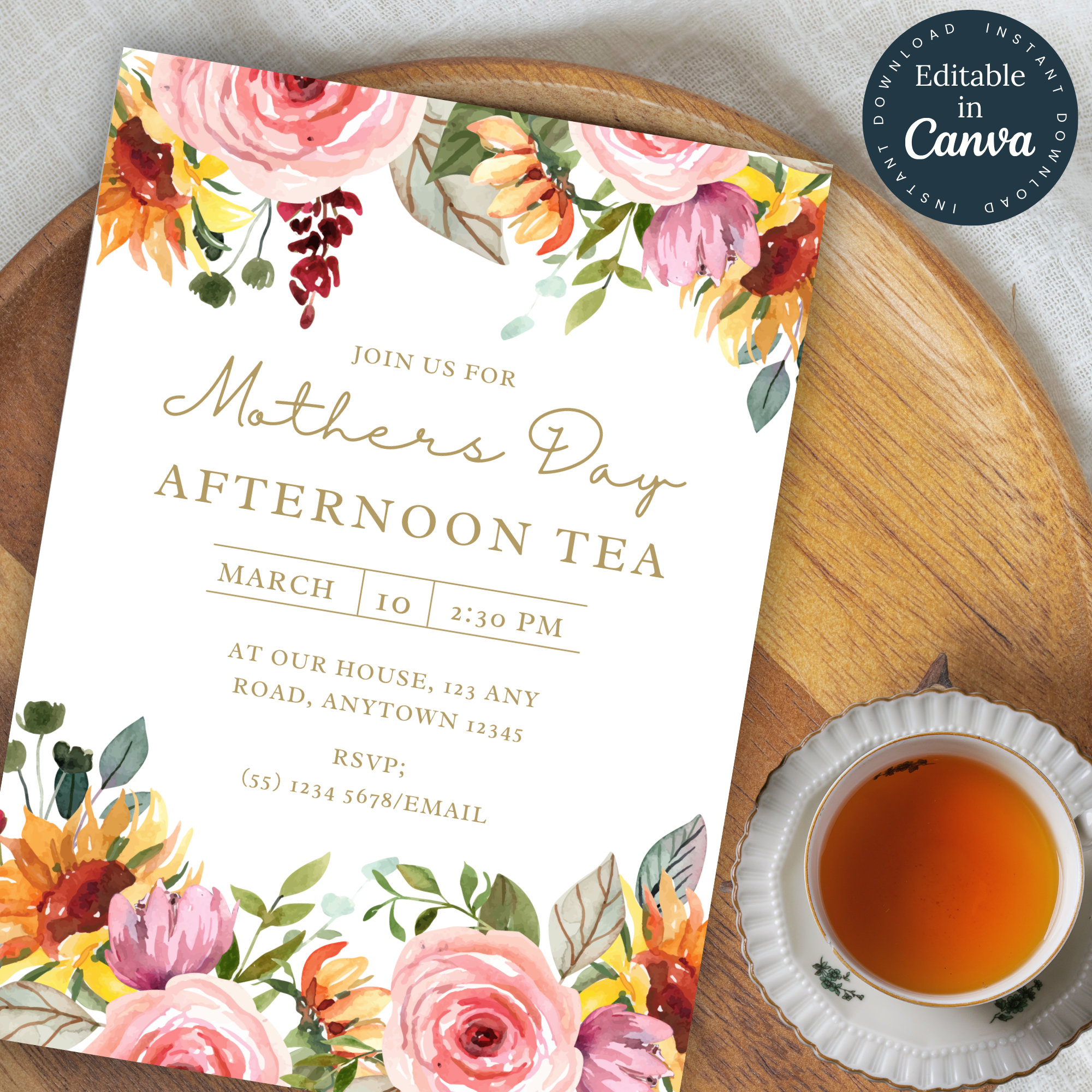 Mothers Day Afternoon Tea Invitation High Tea Invite Event Flyer DIY ...