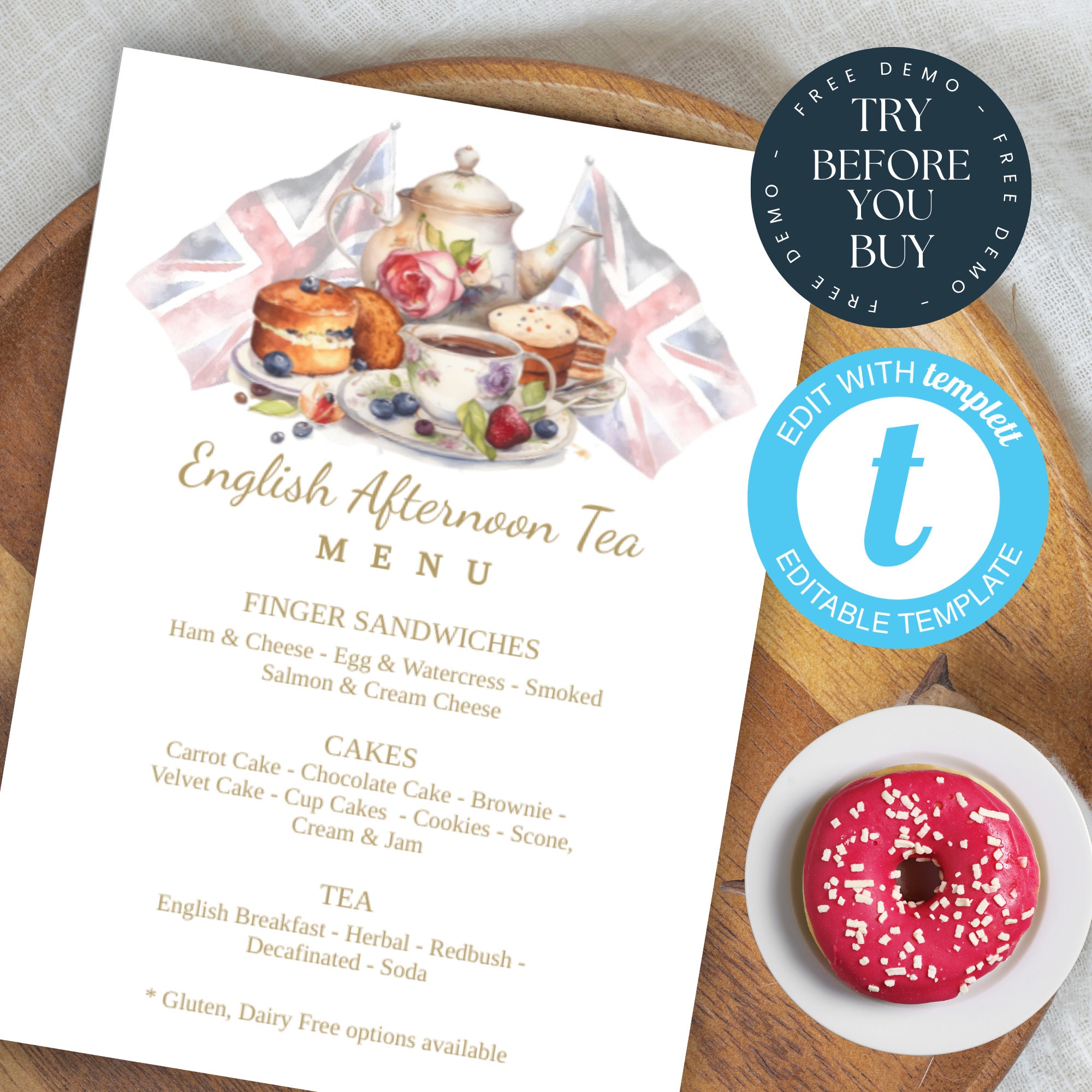 English Afternoon Tea Menu Template Editable High Tea Menu Printable ...