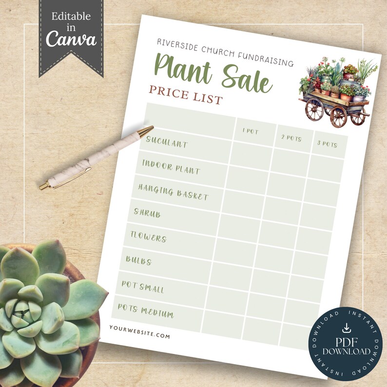 Editable Form Price List Template Plant Sale Fundraiser Form School ...