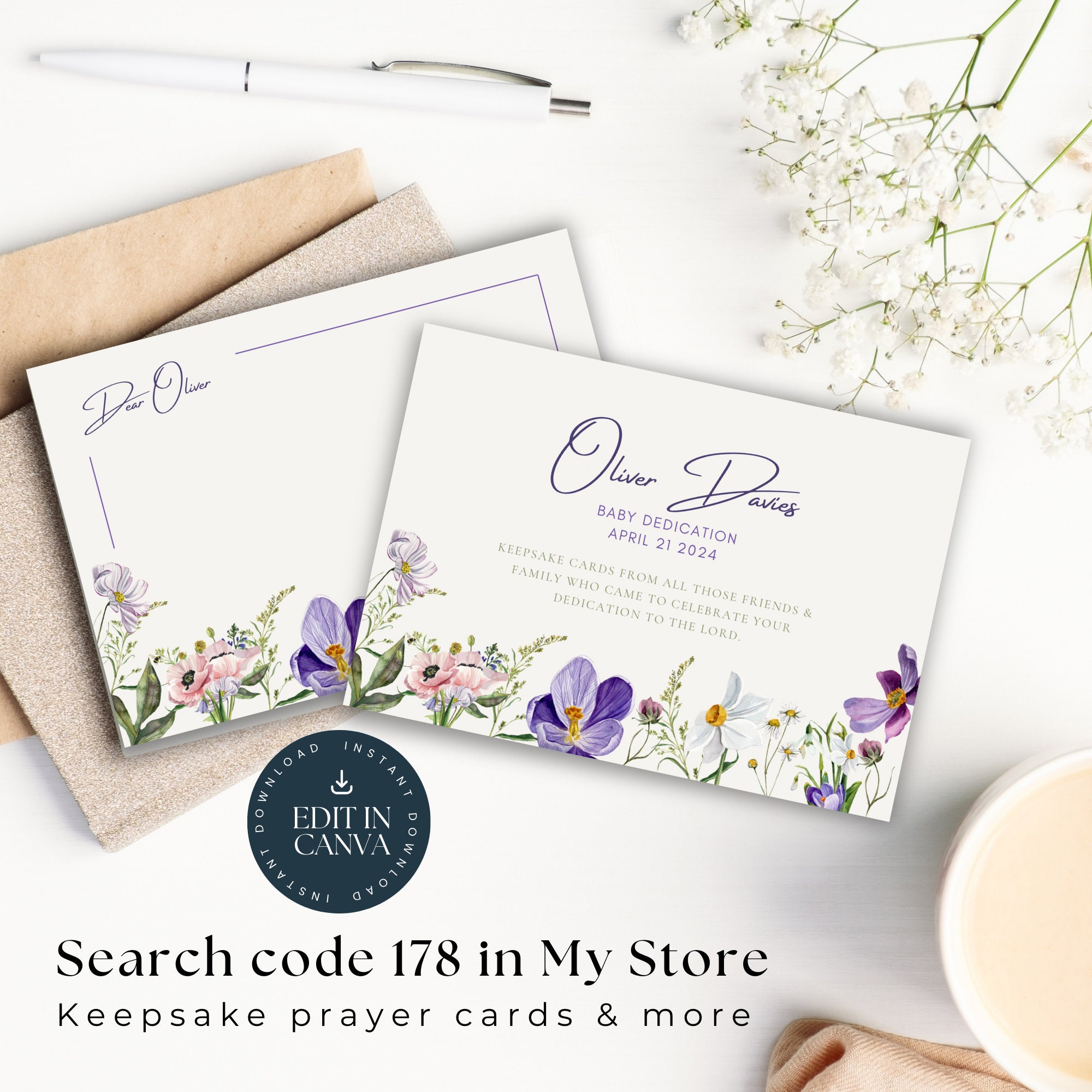 Editable Baptism Certificate Template | Purple Spring Flowers ...