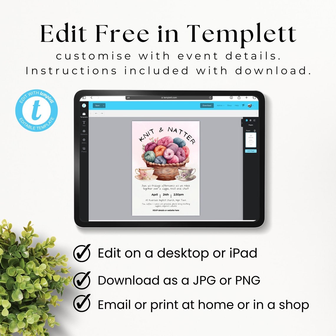 Knit & Natter Flyer Template Knitting Group Invite Community Event ...