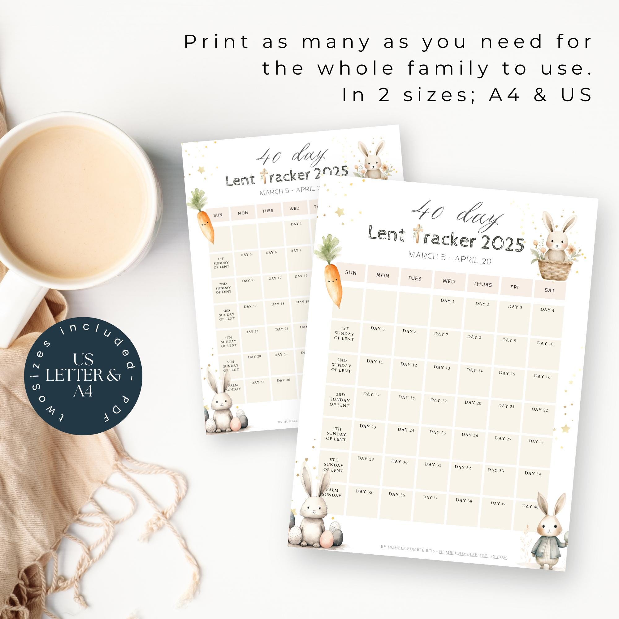 2025 Lent Calendar | Cute Lent Tracker | 40 Day Lenten Calendar | Lent ...