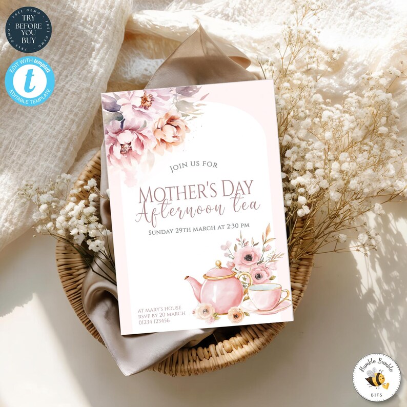 Mother’s Day Tea Party Invitation | Afternoon Tea Invite | Editable ...