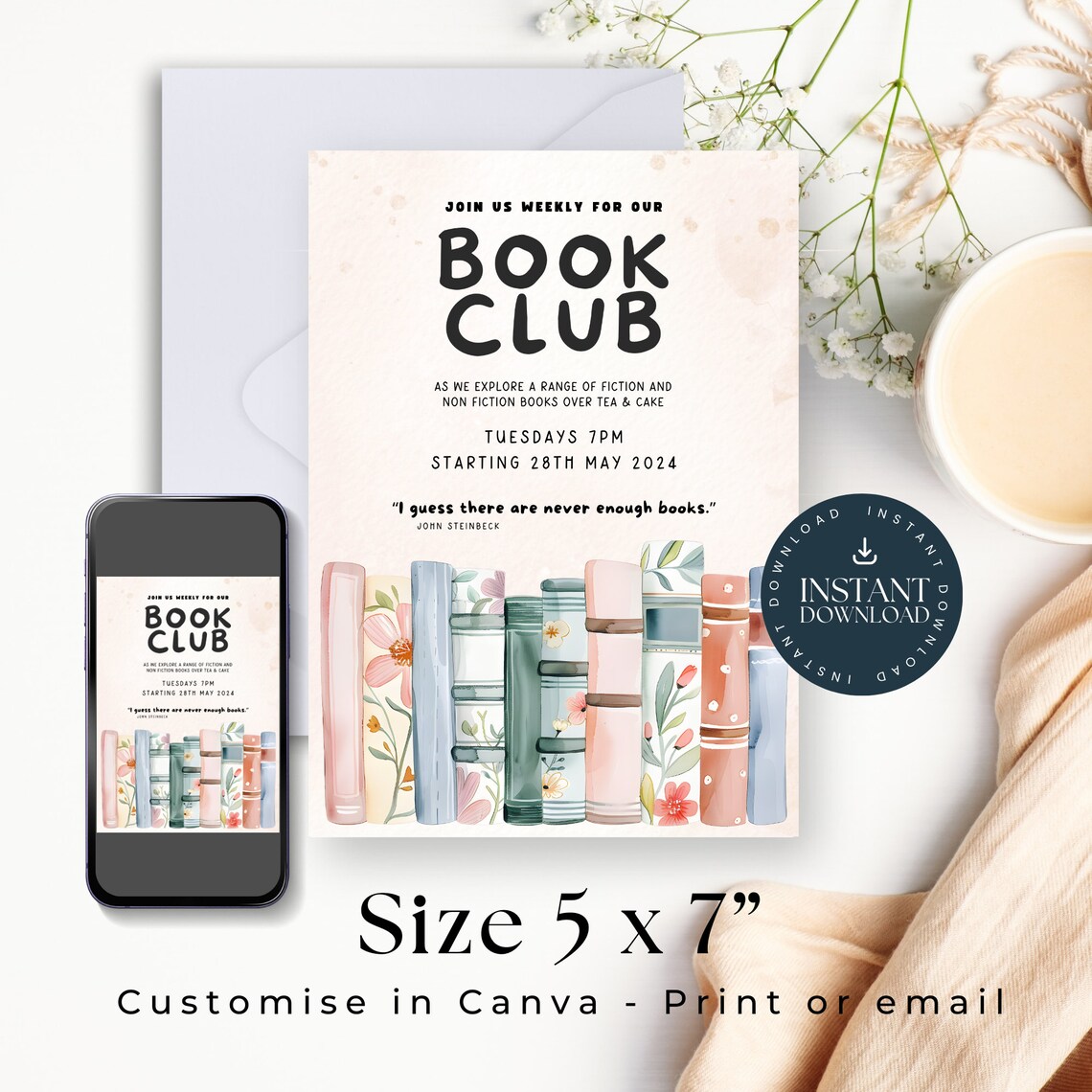 Editable Book Club Invite Vintage Book Club Invitation Book Party Flyer ...