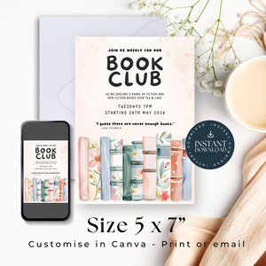 Editable Book Club Invite | Vintage Book Club Invitation | Book Party ...