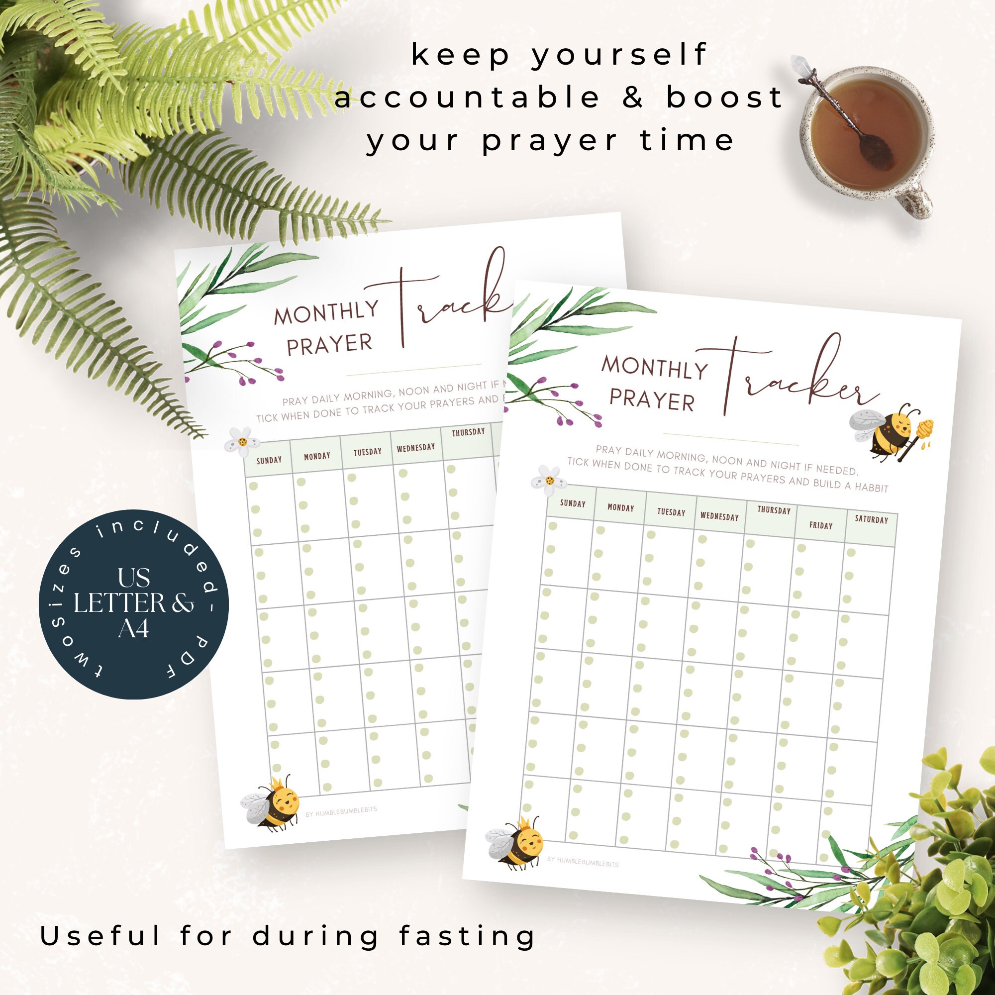 Kids Monthly Prayer Tracker Cute Bee Themed Printable Planner Habit ...
