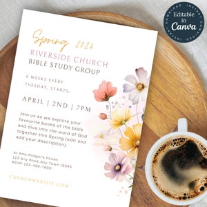 Church Bible Study Flyer Invite | Spring Flowers Invitation Template ...