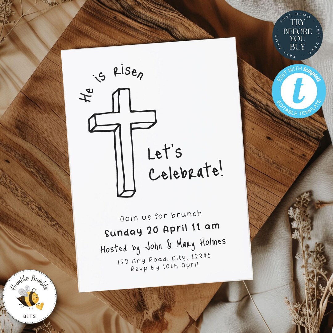 He is Risen Easter Celebration Invitation | Christian Easter Party ...