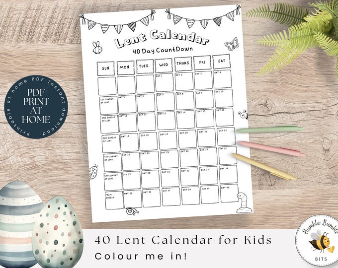 Kids Lenten Calendar 2 Set, Kids Lent Activity, 40 Days of Lent ...