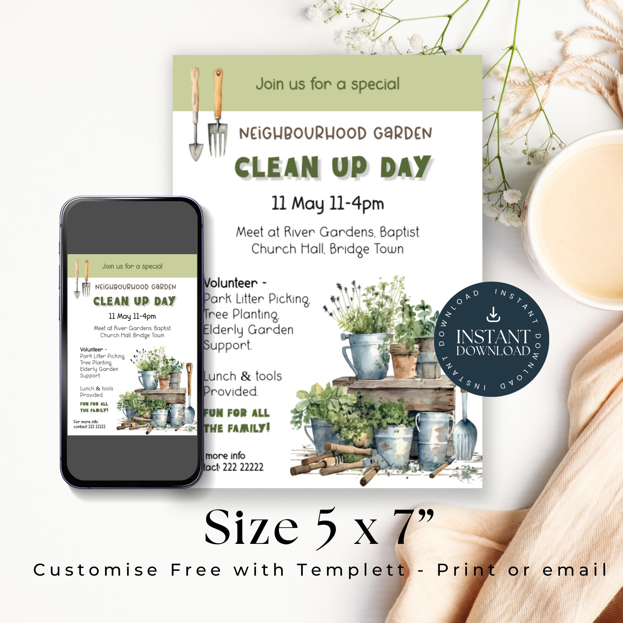 Editable Community Garden Clean up Flyer Template Gardening Event ...