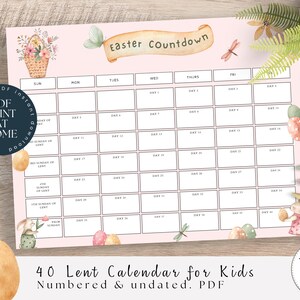 Easter Countdown Calendar, Undated Lent Calendar, Easter Tracker, 40 ...