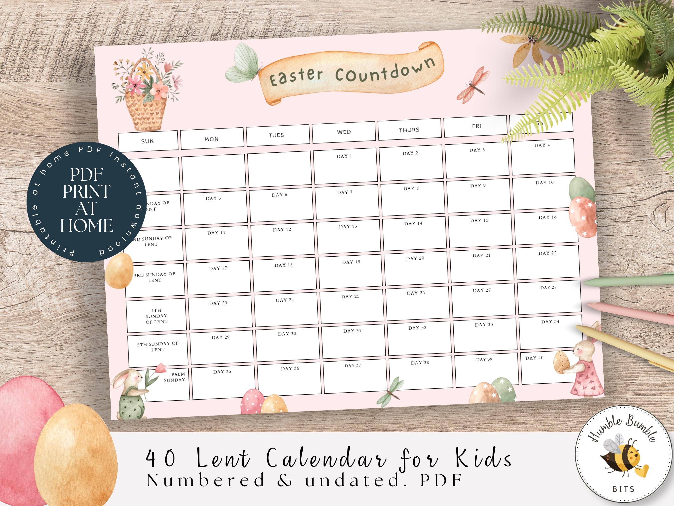 Easter Countdown Calendar, Undated Lent Calendar, Easter Tracker, 40 ...