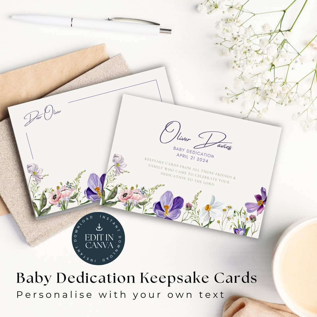 Baptism Keepsake Cards | Prayers for Baby Cards | Purple Flowers ...