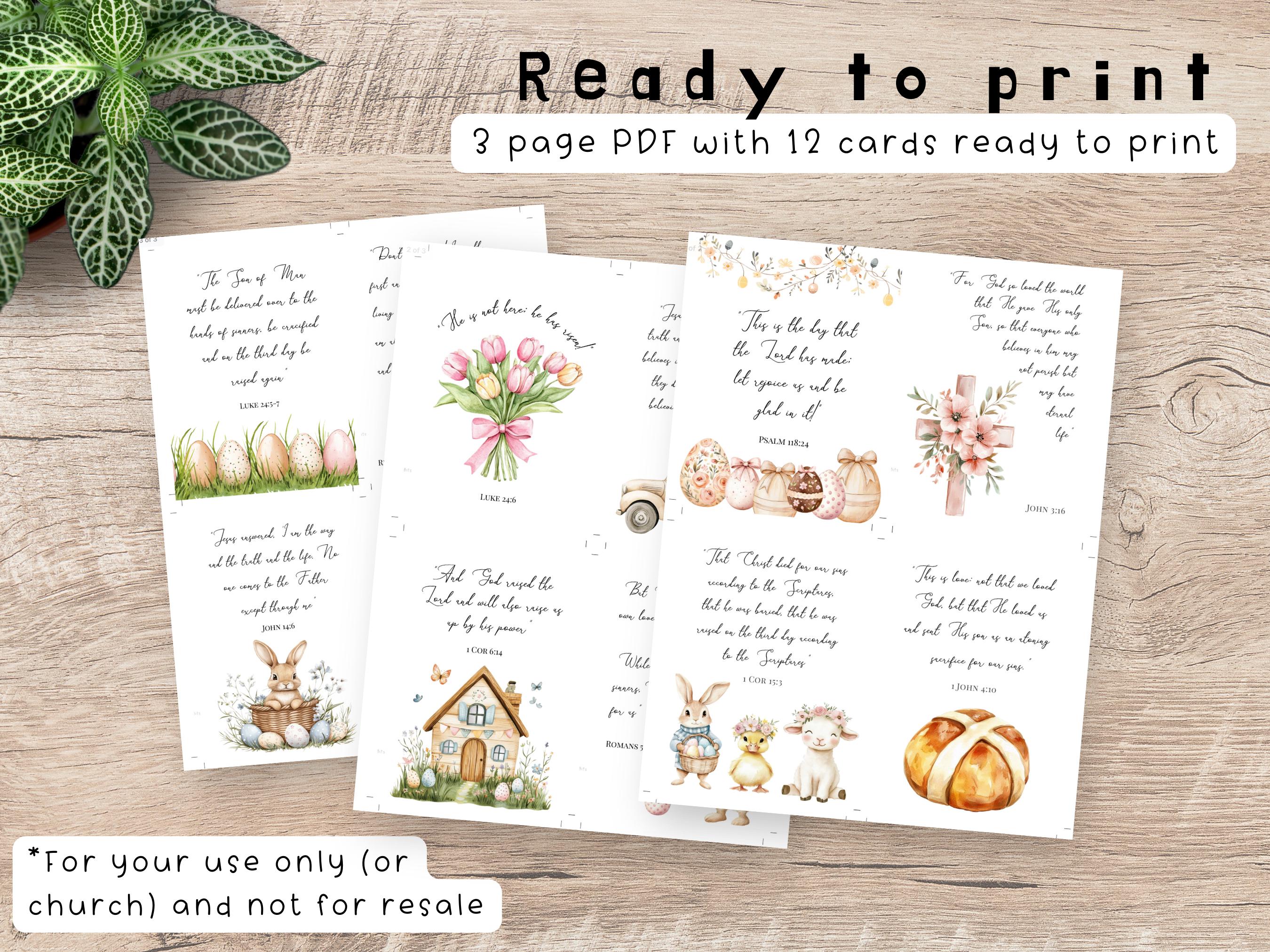 12 Easter Scripture Cards, Printable Bible Verse Cards for Kids, Holy ...