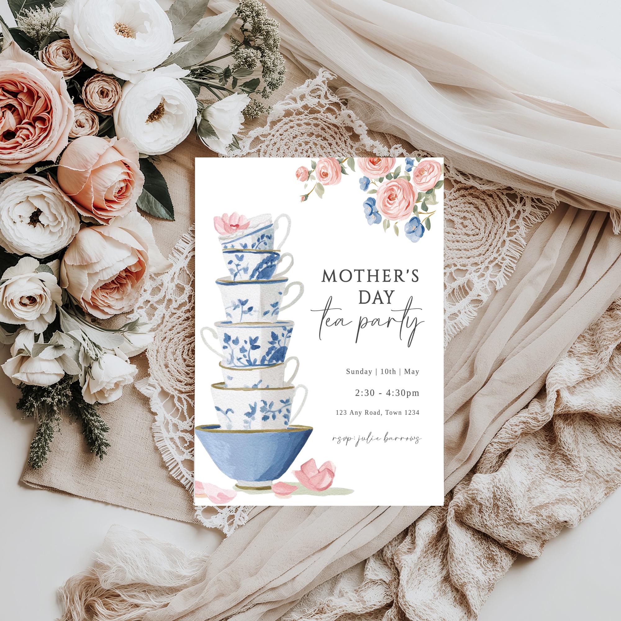 Mother’s Day Tea Party Invitation Template | Editable Floral Teacup ...