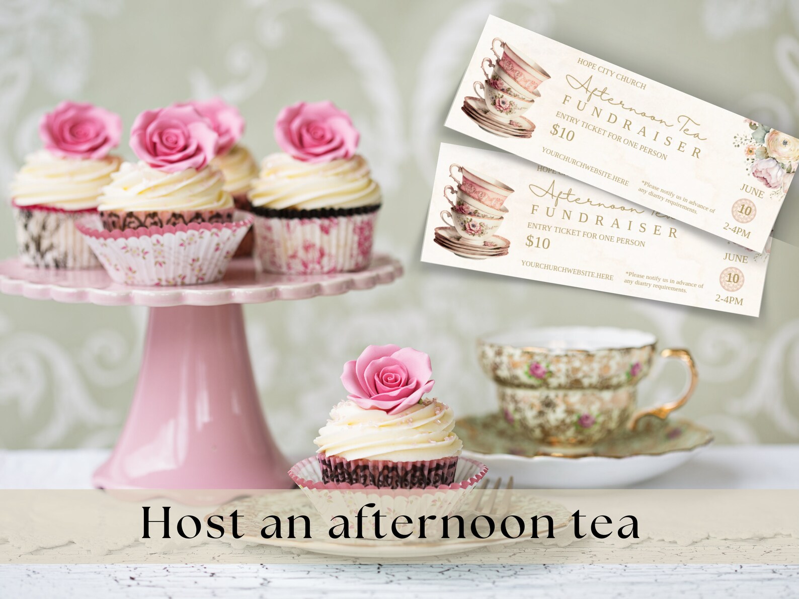 Pink Editable Afternoon Tea Event Tickets | Printable Tea Party Ticket ...