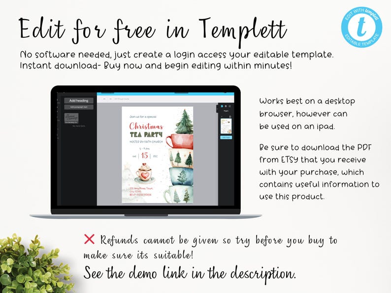 Editable Christmas Tea Party Invitation | Holiday Gathering Flyer ...