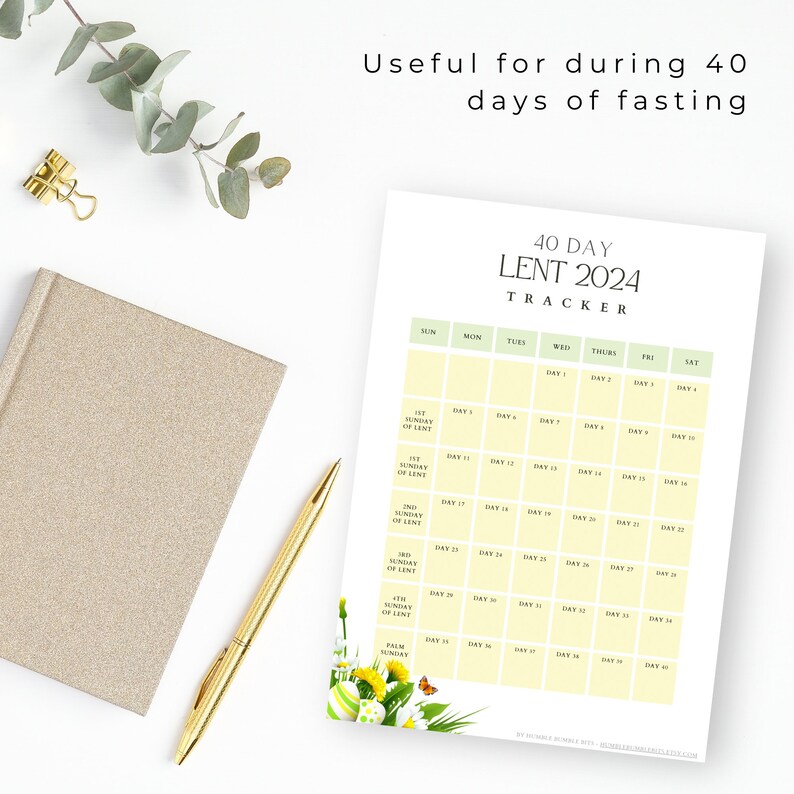 Yellow Lent Calendar 2024 Lent Tracker 40 Day Lenten Calendar Lent ...