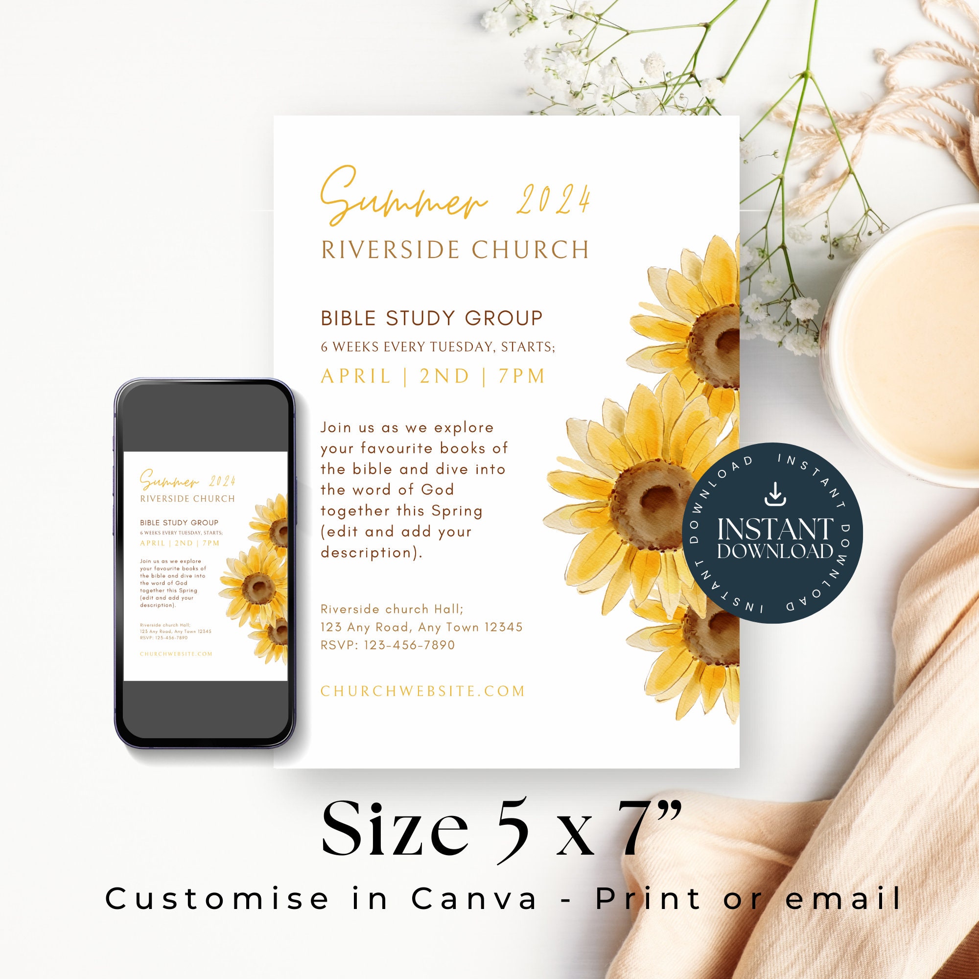 Summer Church Bible Study Flyer Invite | Invitation Template | Editable ...