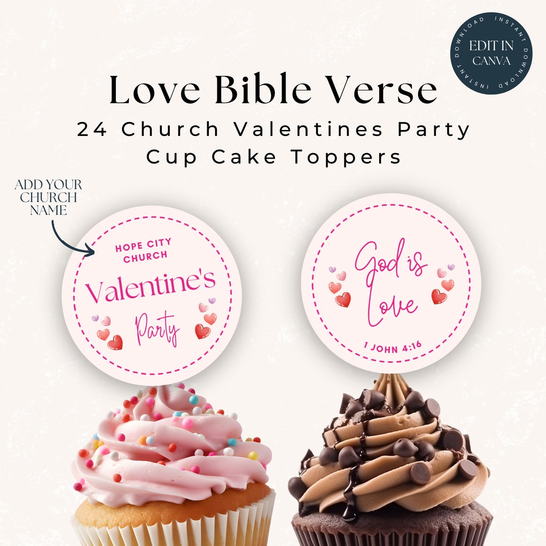 Editable Church Valentines Party Cupcake Toppers | Love Bible Verse ...