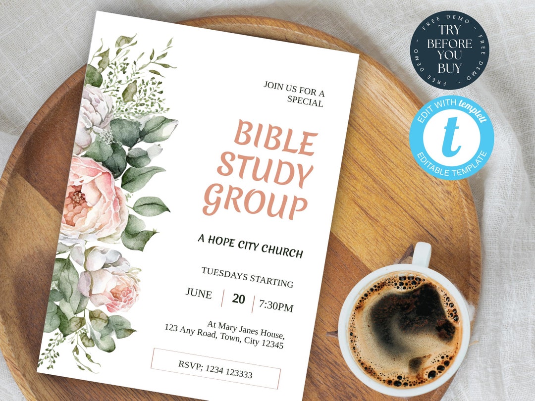 Floral Bible Study Invite | Church Group Poster | Christian Book Club ...