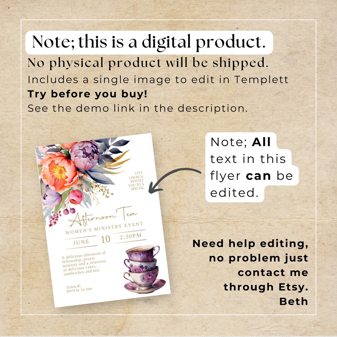 Editable Ladies Tea Party Event Flyer Womens Day Ministry Tea Party ...