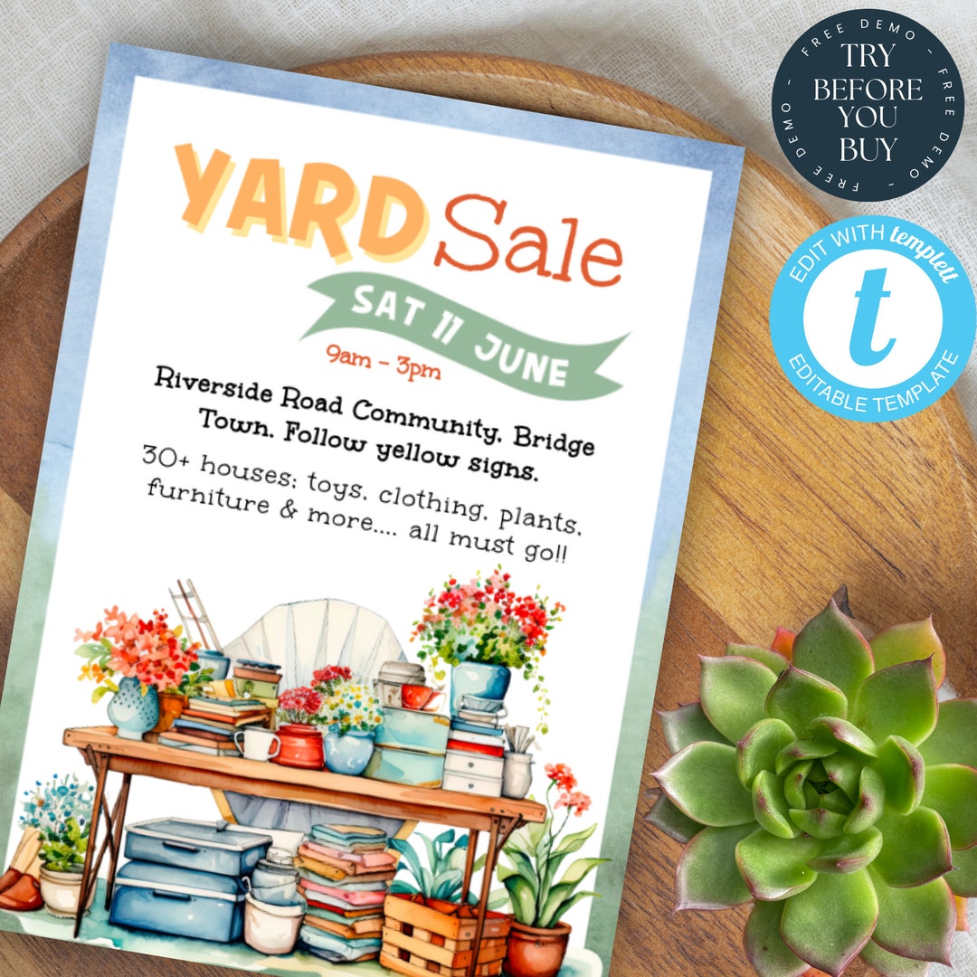 Yard Sale Flyer | Editable Rummage Sale | Editable Garage Sale Template ...