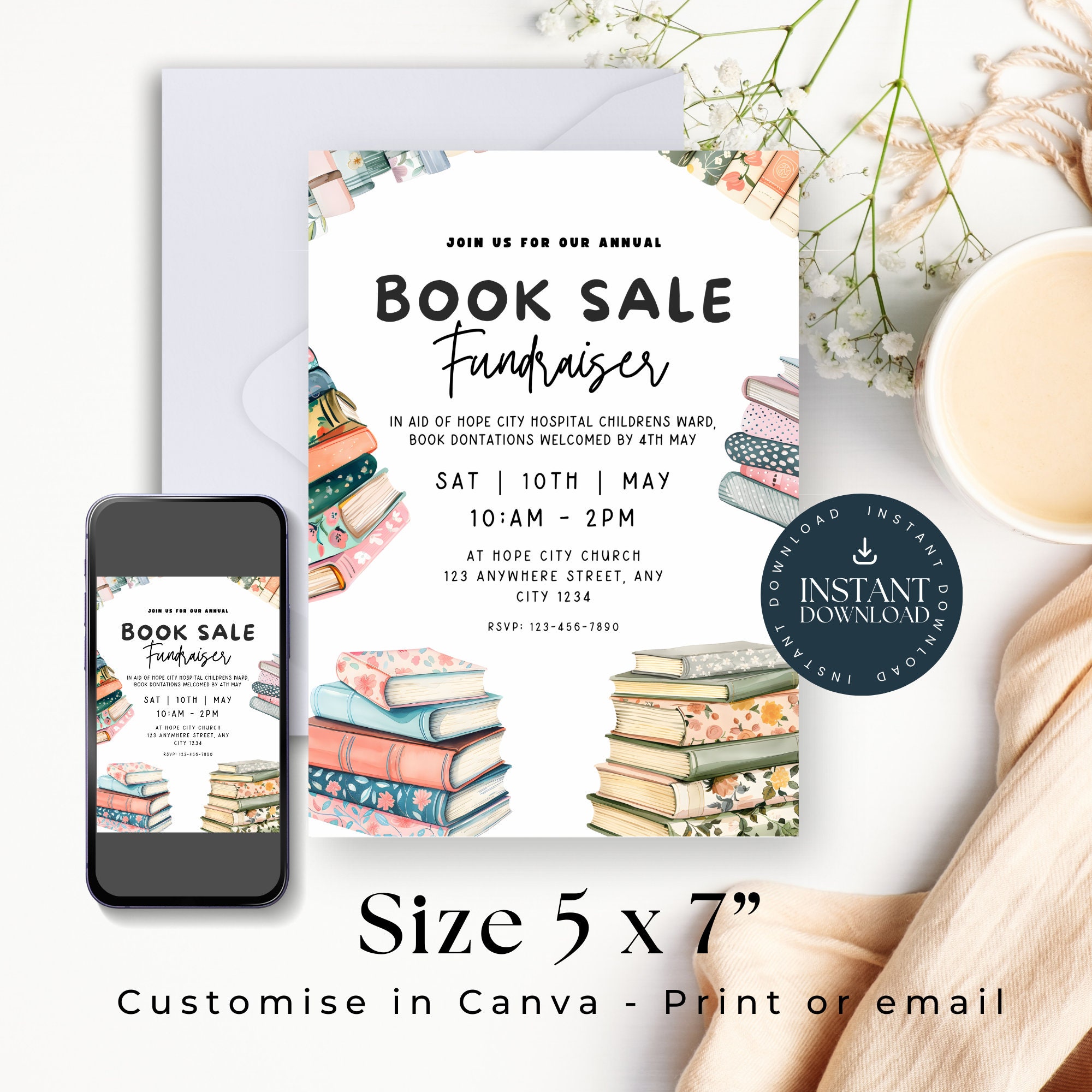 Fundraising Book Sale Editable Invite | PTA, PTO Fundraising Invitation ...
