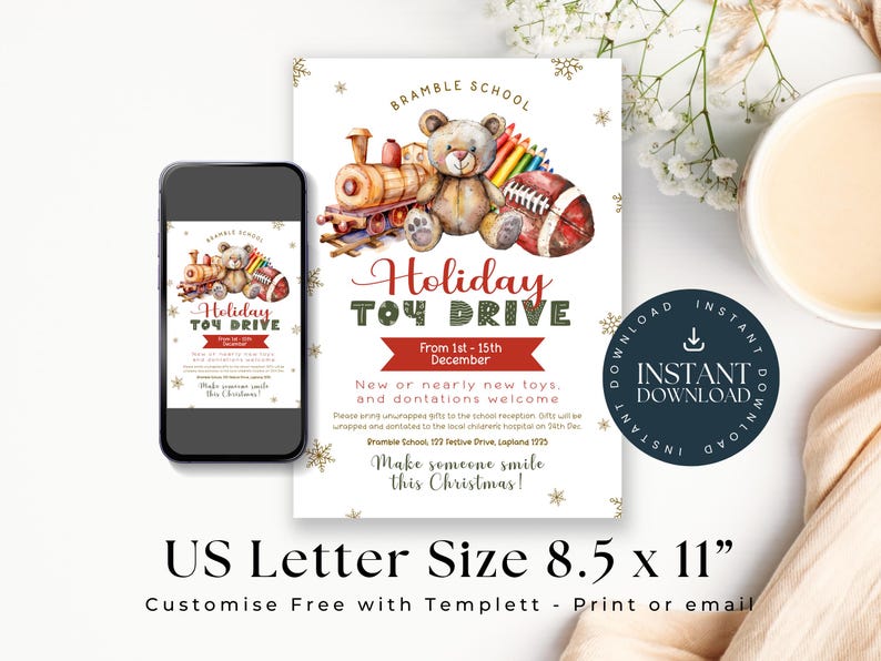 Editable Christmas Toy Drive Flyer | Charity Event | Toy Drive Invite ...