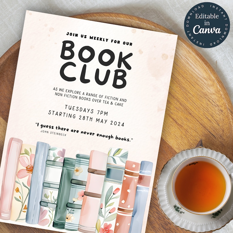 Editable Book Club Invite | Vintage Book Club Invitation | Book Party ...