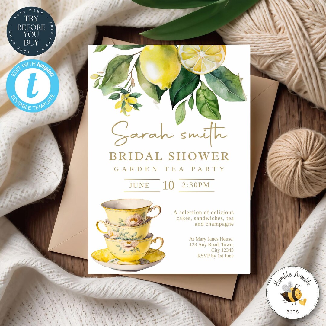Citrus Lemons Bridal Shower Garden Tea Party Invite | Family Gathering ...
