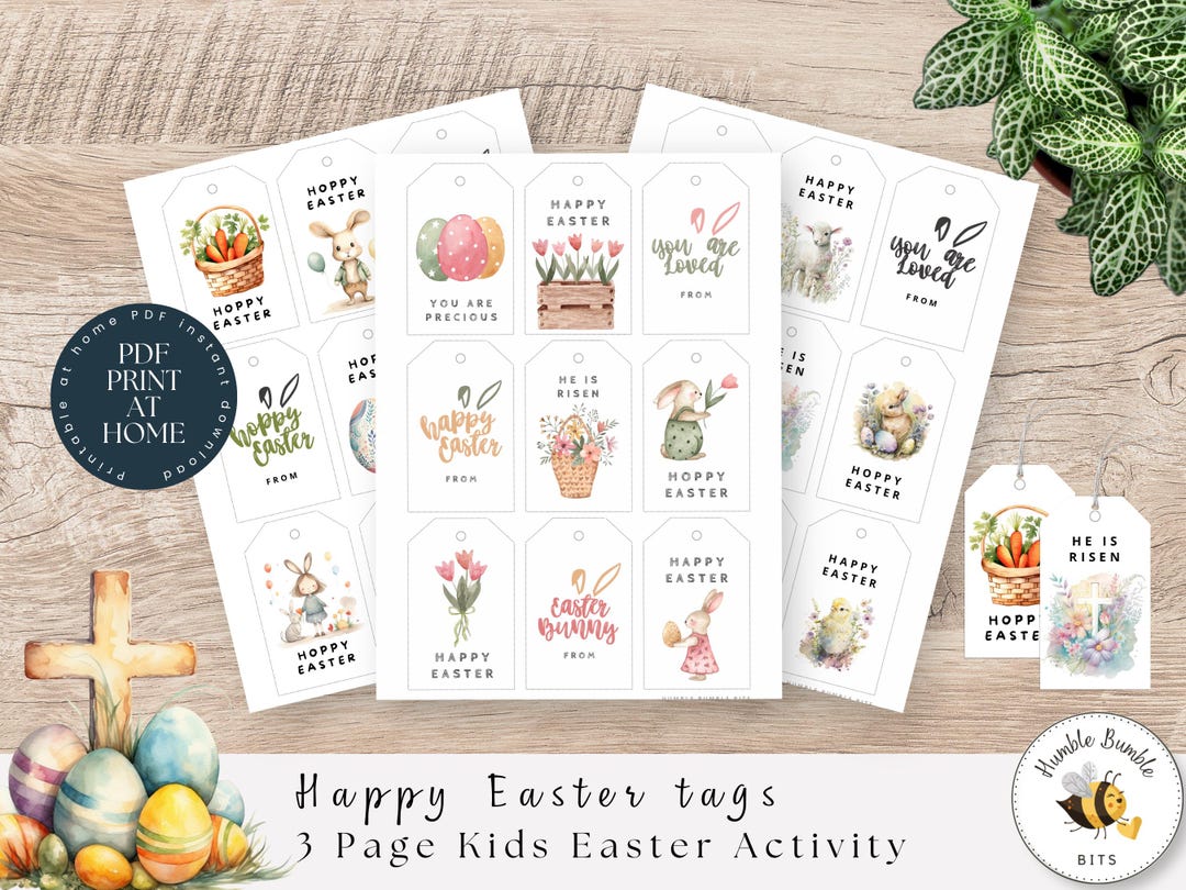 Printable Easter Gift Tag Bundle - Hoppy Easter Tags - He is Risen Tags ...