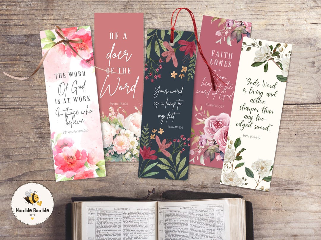 5 Bible Verse Bookmarks | Printable Scripture Bookmark Set | Christian ...