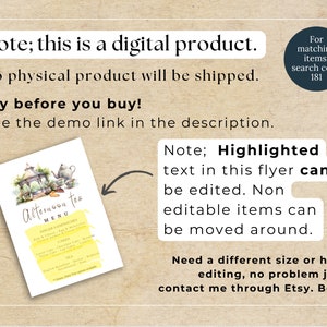 Afternoon Tea Menu Template | Editable Event Menu | Printable Menu ...